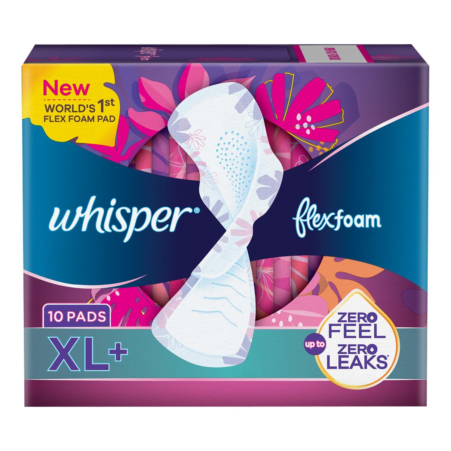 Whisper Flexfoam, 10 XL+ Sanitary Pads for Women Whisper