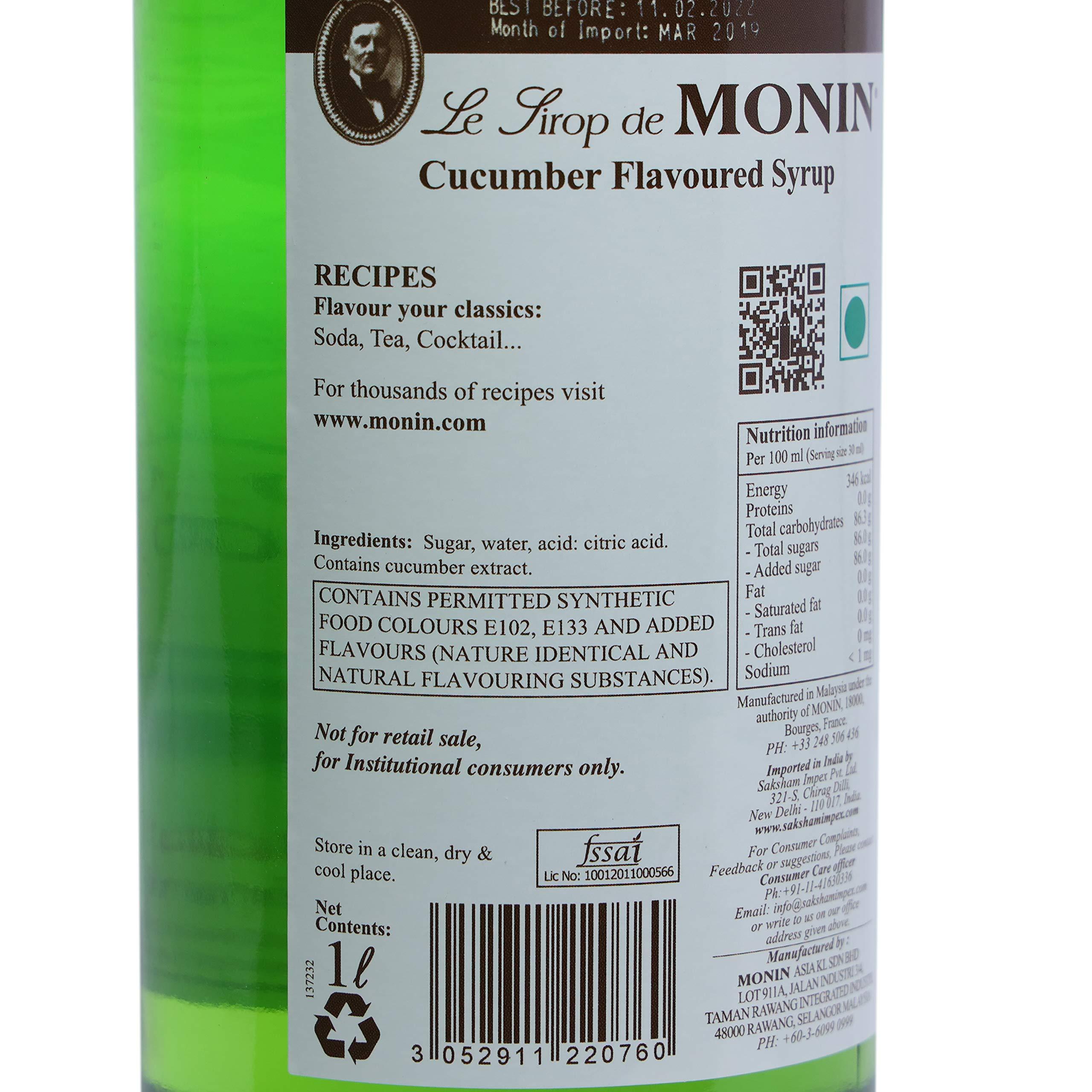Monin Cucumber Flavoured Syrup, White, Large, 1000 ml Monin - NavaFresh ...