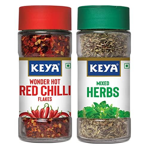 Keya Combo of Red Chilli Flakes 40gm, Mixed Herbs KEYA